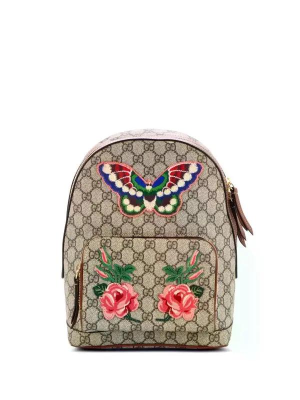 Gucci Gg Coated Canvas Embroidered Small Backpack - Brown