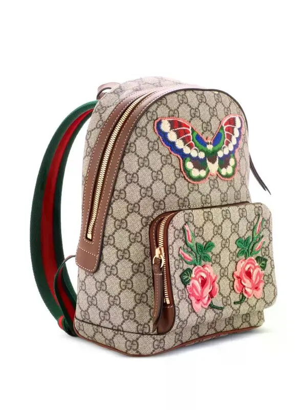 Gucci Gg Coated Canvas Embroidered Small Backpack - Brown