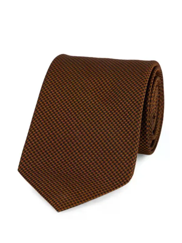 TOM FORD Pointed-tip Silk Houndstooth Neck Tie - Brown