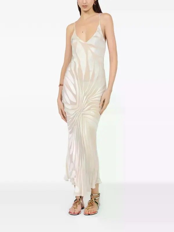 Roberto Cavalli Devoré Abstract Print V-neck Maxi Dress
