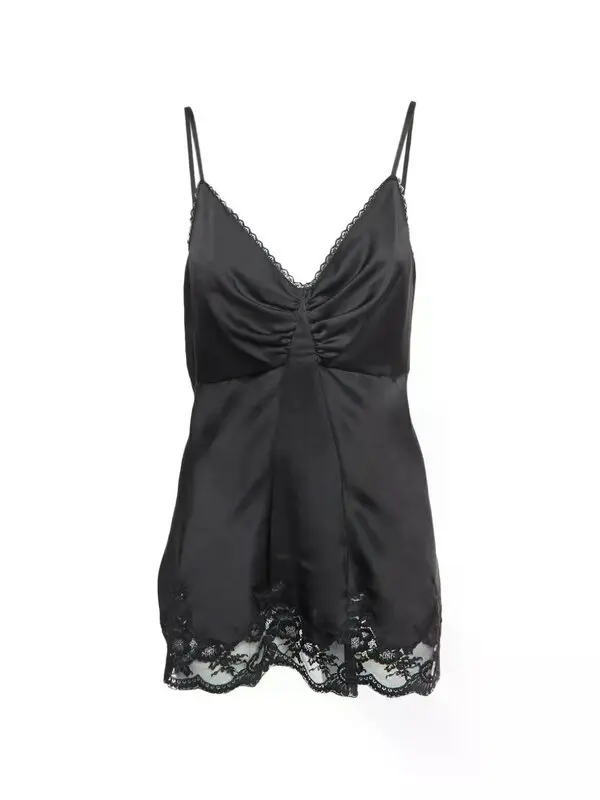 Rabanne Lace Trim Satin Blouse - Black