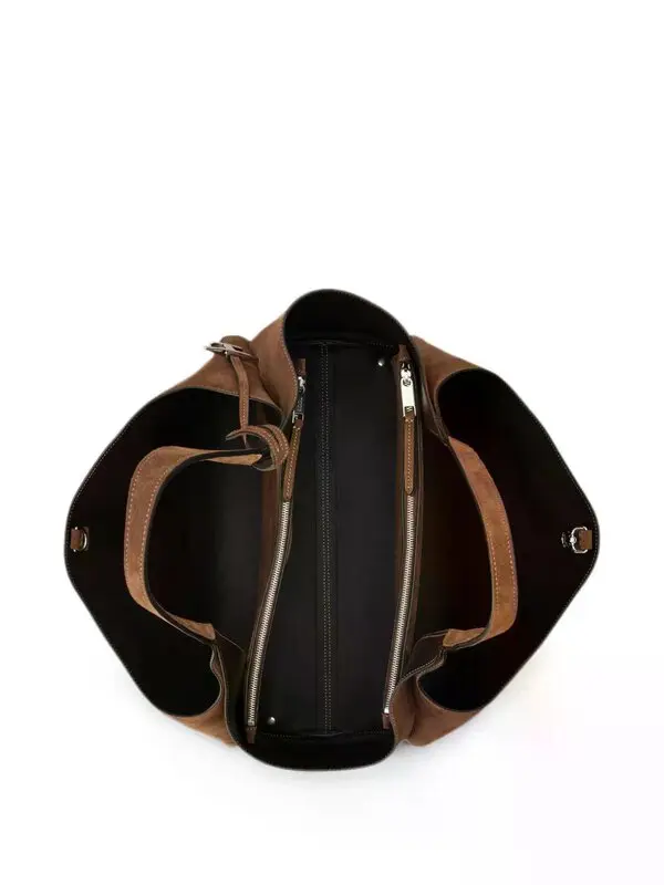 TOD'S Suede Tote Bag With T Timeless Detail - Brown