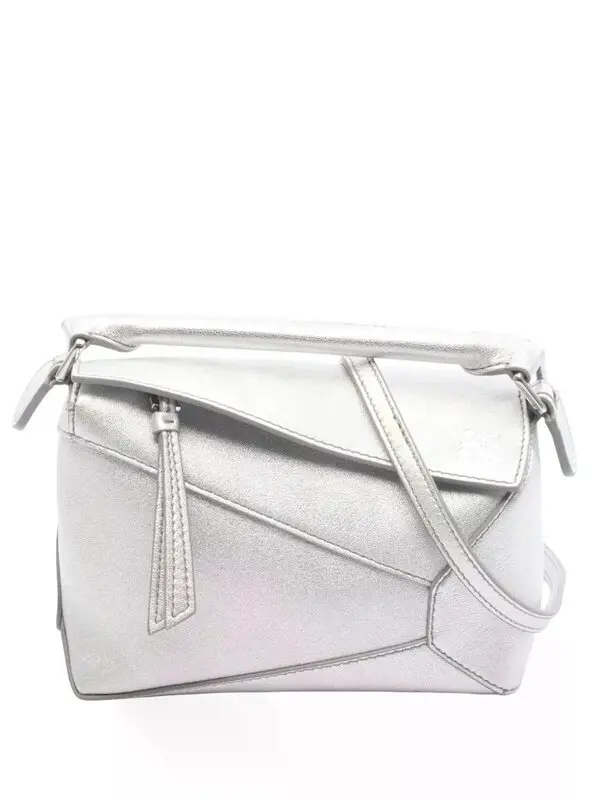Loewe Mini Calfskin Puzzle Edge Satchel - Silver