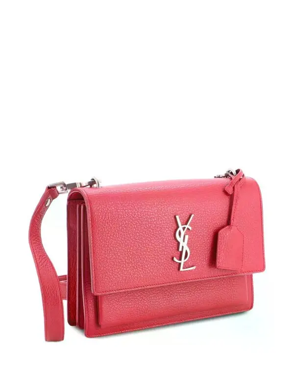 Saint Laurent Sunset Satchel Leather Medium Crossbody Bag - Red