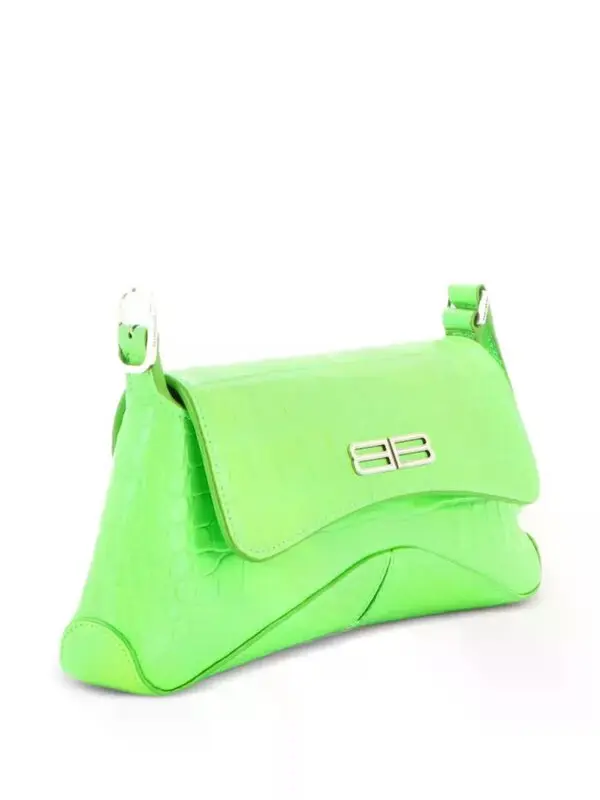 Balenciaga Street Crocodile Embossed Leather Shoulder Bag - Green