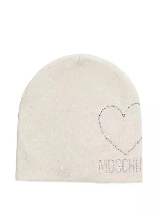Moschino Crystal Embellished Heart Beanie Hat - Neutrals
