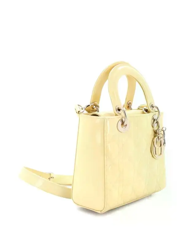 Dior Lady Bag Cannage Quilt Patent Small Satchel - Yellow