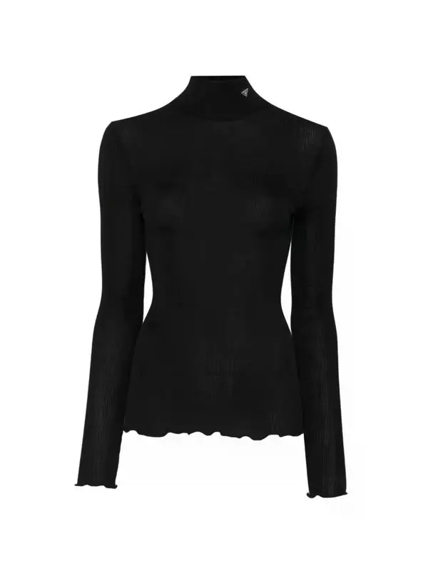Prada Ribbed Knit High Neck Wool Sweater - Black