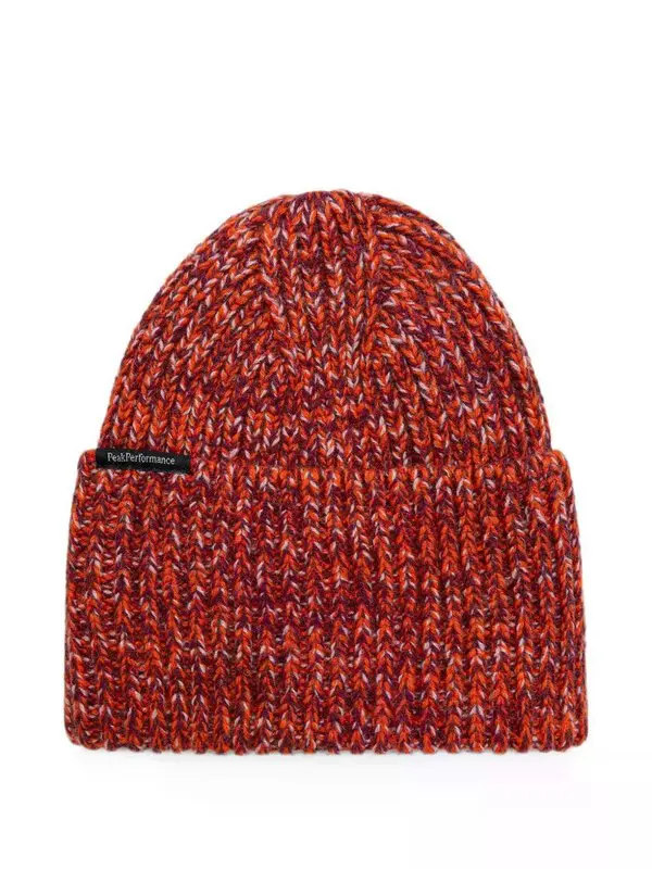 PEAK PERFORMANCE Ribbed Knit Beanie Hat - Orange