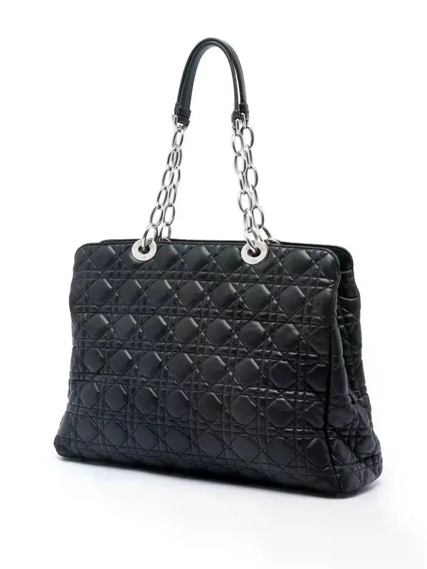 Dior Large Lambskin Cannage Soft Zipped Lady Shopping Tote Bag - Black