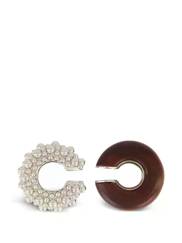 Rabanne Tone And Wood Mismatched Cuff Earrings With Bubble-bead Embellishment - Silver