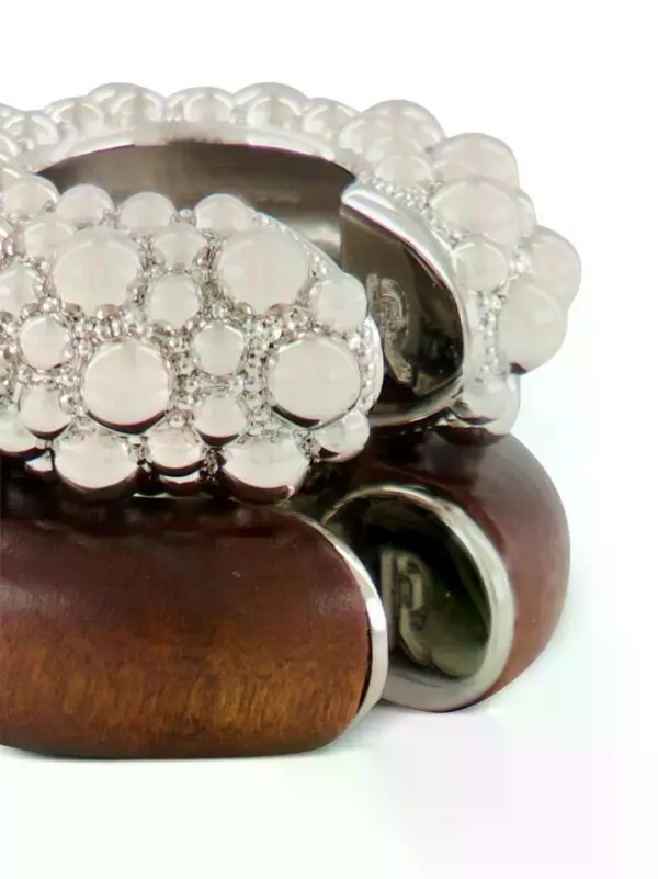 Rabanne Tone And Wood Mismatched Cuff Earrings With Bubble-bead Embellishment