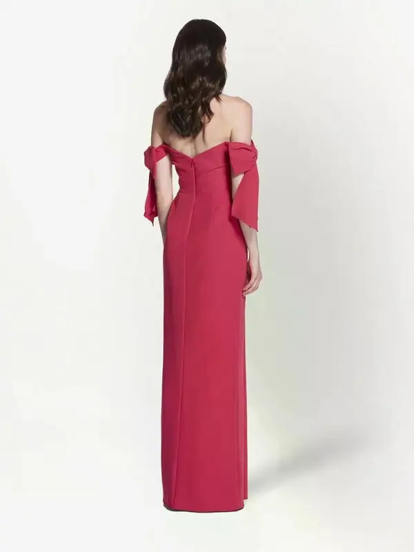 Marchesa Off-shoulder Gown With Bow Detailing And Side Slit