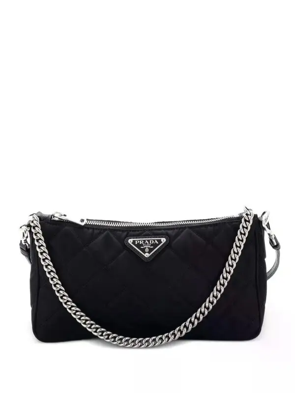 Prada Quilted Tessuto Chain Zip Shoulder Bag - Black