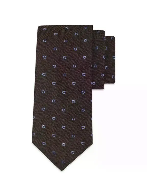 FERRAGAMO Gancini Jacquard Neck Tie - Brown
