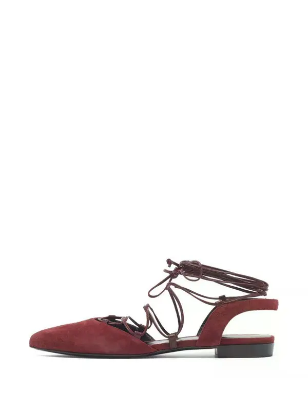Saint Laurent Pointed Toe Ankle-wrap Ballet Flats - Red