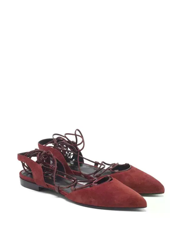 Saint Laurent Pointed Toe Ankle-wrap Ballet Flats