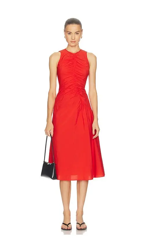 Theory Ruched Tank Midi Dress - Red