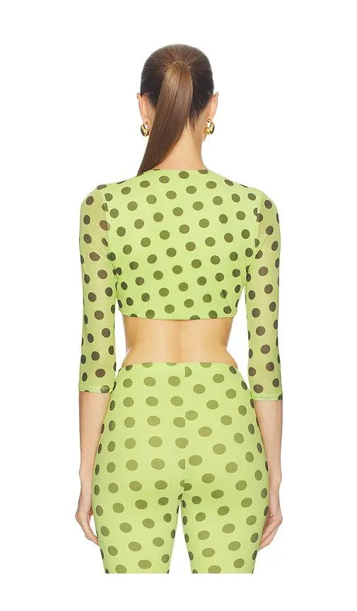 AFRM Nisha Cropped Mesh Top With Polka Dot Print And Front Tie Detail