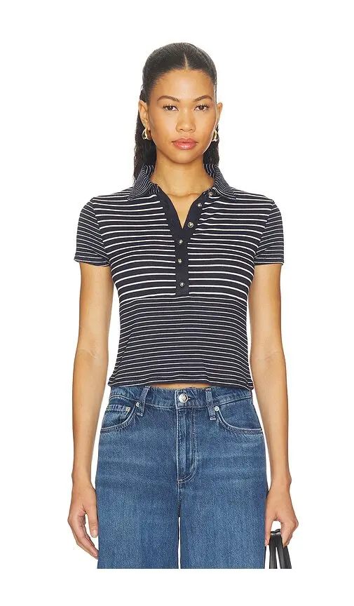 Rag & Bone Knit Button Stripe Polo Tee