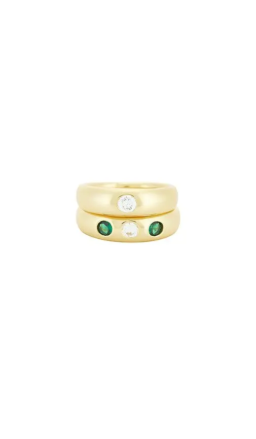 MEGA Emerald And Clear Cz Pinky Ring Set Of 2 In . Also - Metallic Gold