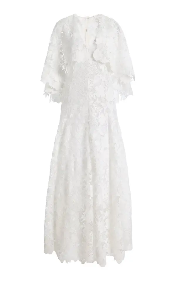 Oscar De La Renta Hibiscus Guipure Lace Maxi Dress - White