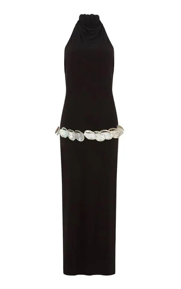 CONNER IVES Exclusive La Isla Shell-detailed Jersey Maxi Halter Dress - Black