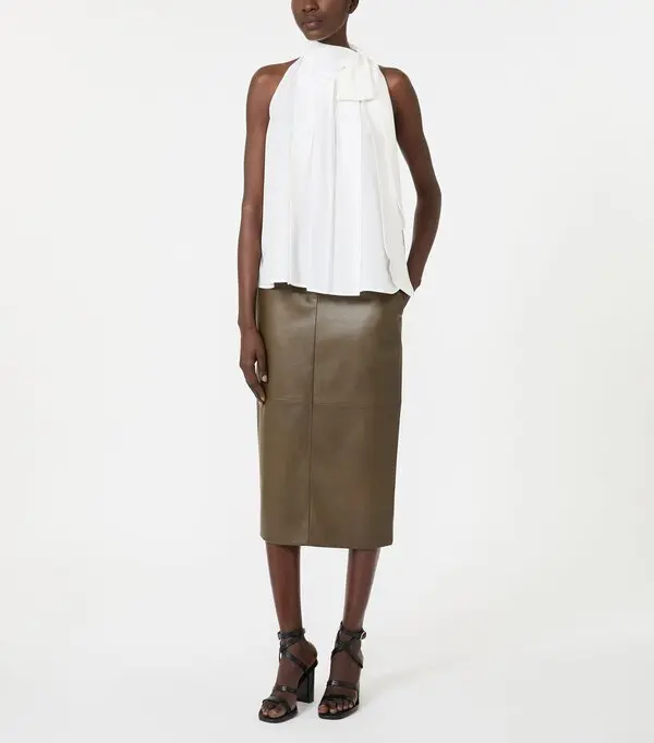 Max Mara Silk Tie Neck Blouse - White