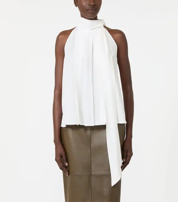 Max Mara Silk Tie Neck Blouse - White