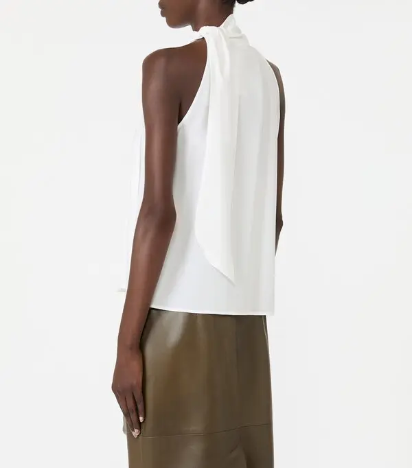 Max Mara Silk Tie Neck Blouse - White