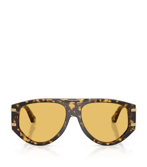 Dolce & Gabbana Tortoiseshell Aviator Sunglasses With Dg Motif - Yellow