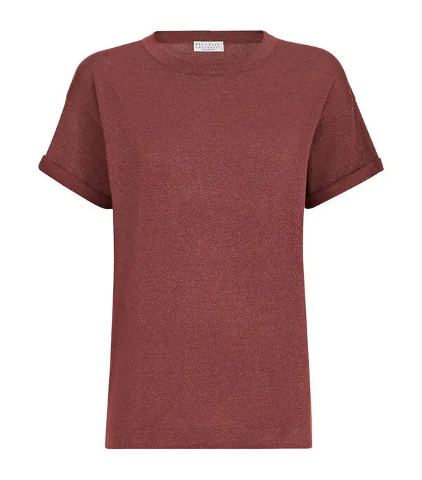 Brunello Cucinelli Cashmere And Silk Blend T-shirt With Sparkling Yarns - Red