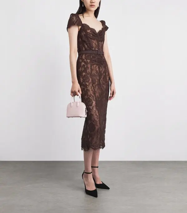 SELF-PORTRAIT Lace Floral Midi Dress