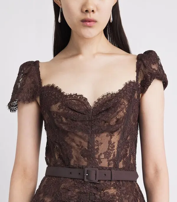 SELF-PORTRAIT Lace Floral Midi Dress