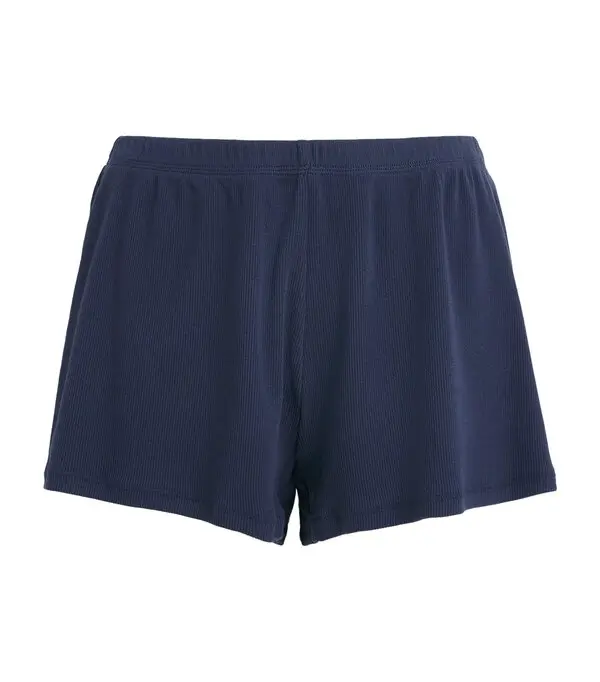 SKIMS Stretch-cotton Ribbed Shorts - Navy