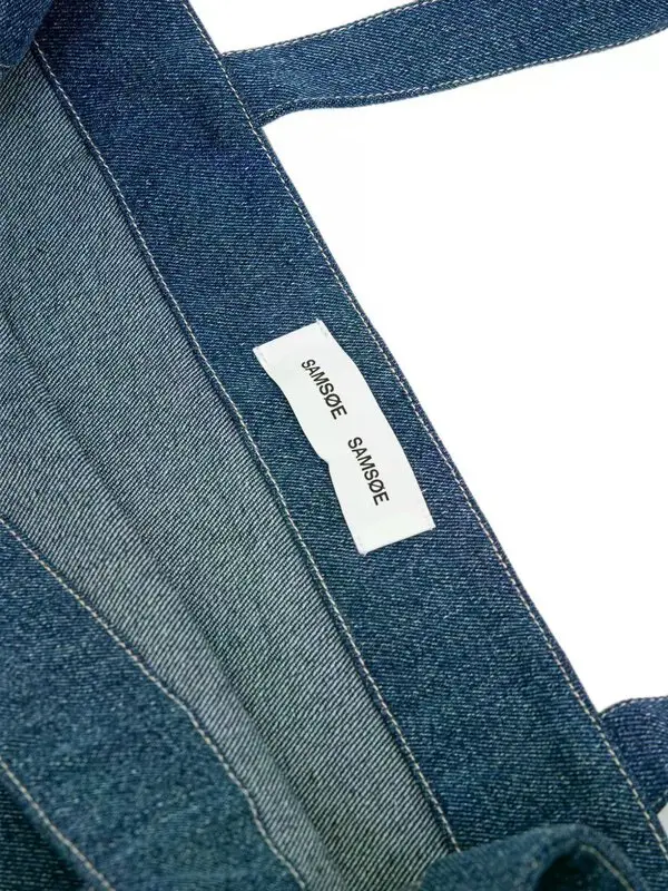 SAMSOE SAMSOE Logo Print Denim Tote Bag