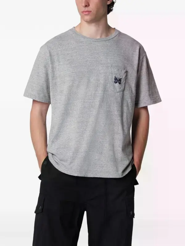 Needles Butterfly-embroidered Pocket T-shirt - Grey