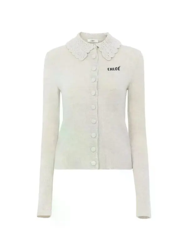 Chloé Crochet-collar Logo-embroidered Cardigan - Grey