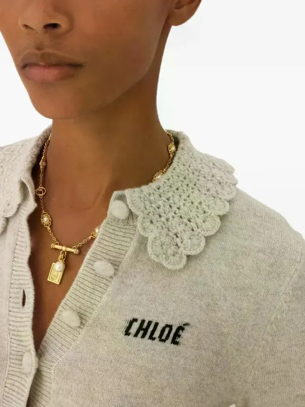Chloé Crochet-collar Logo-embroidered Cardigan - Grey