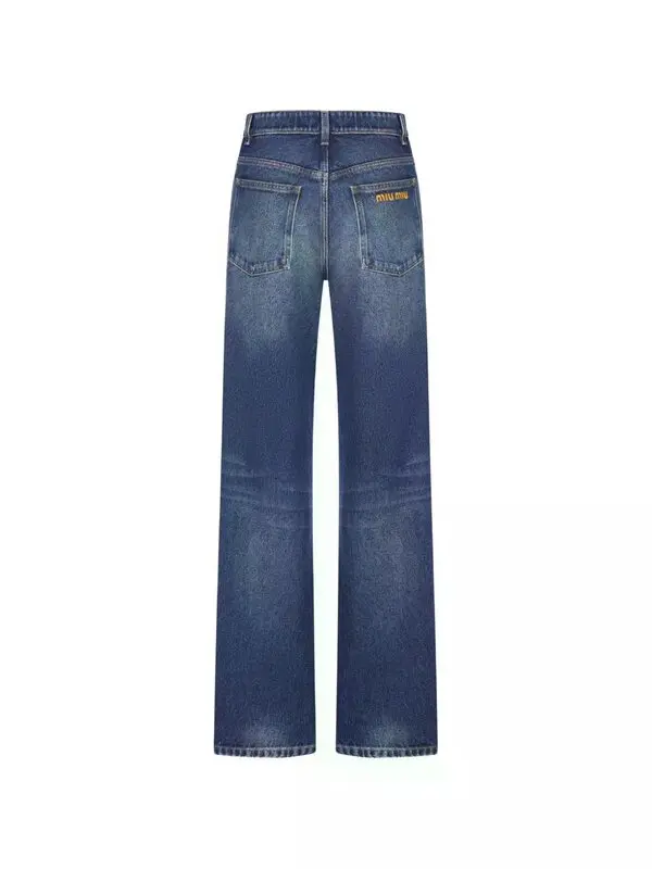 Miu Miu Faded Effect Logo-embroidered Jeans