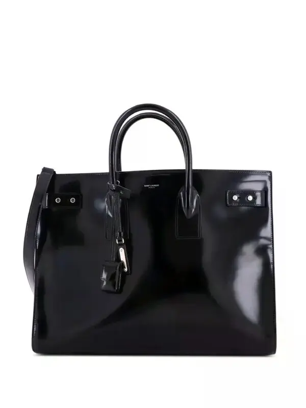 Saint Laurent Sac De Jour Thin Bag Patent Large Tote Bag - Black