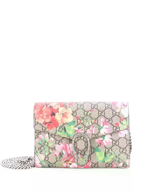 Gucci Dionysus Chain Wallet Blooms Print Gg Coated Canvas Small Crossbody Bag - Brown