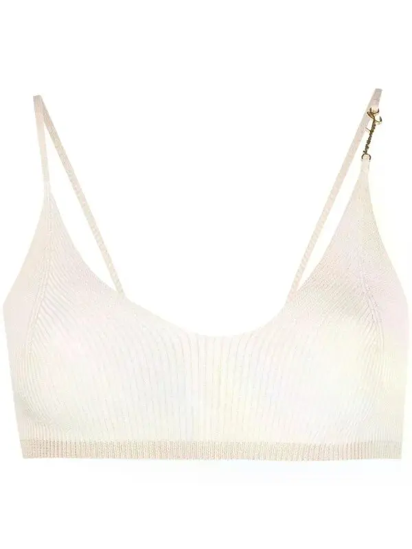 Jacquemus Pralu Logo Plaque Cropped Top - Neutrals