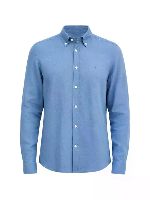 BOSS Button-down Embroidered Logo Shirt - Blue