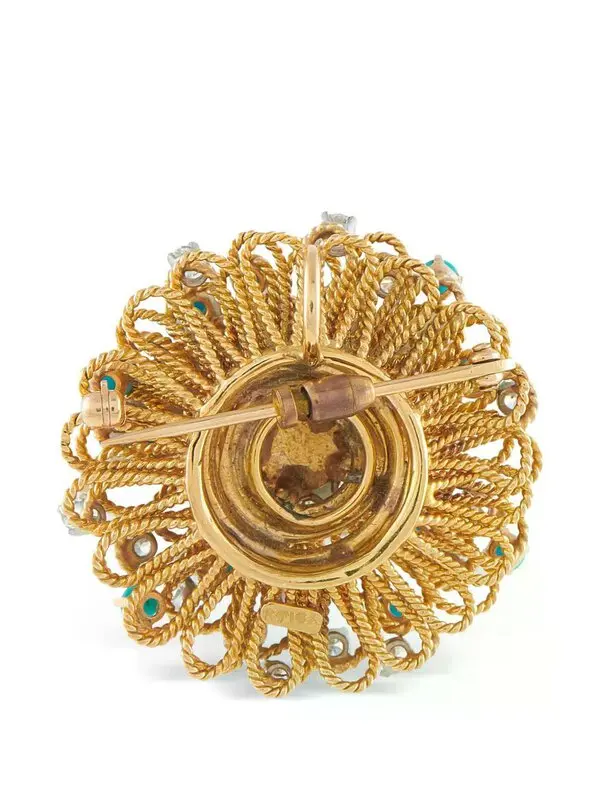 LB EXCLUSIVE 18k Yellow Turquoise And Diamond Brooch