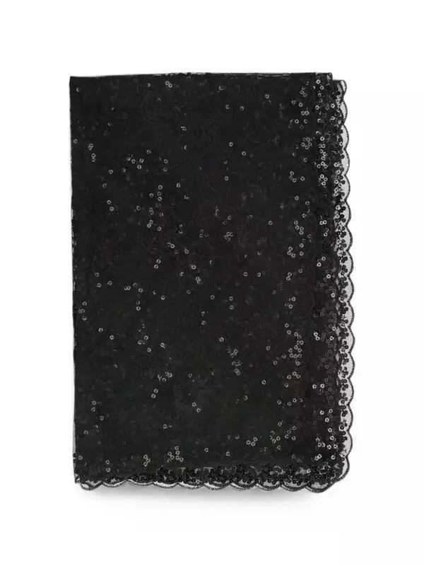 Vintage Floral-lace Sequin-embellished Scarf - Black