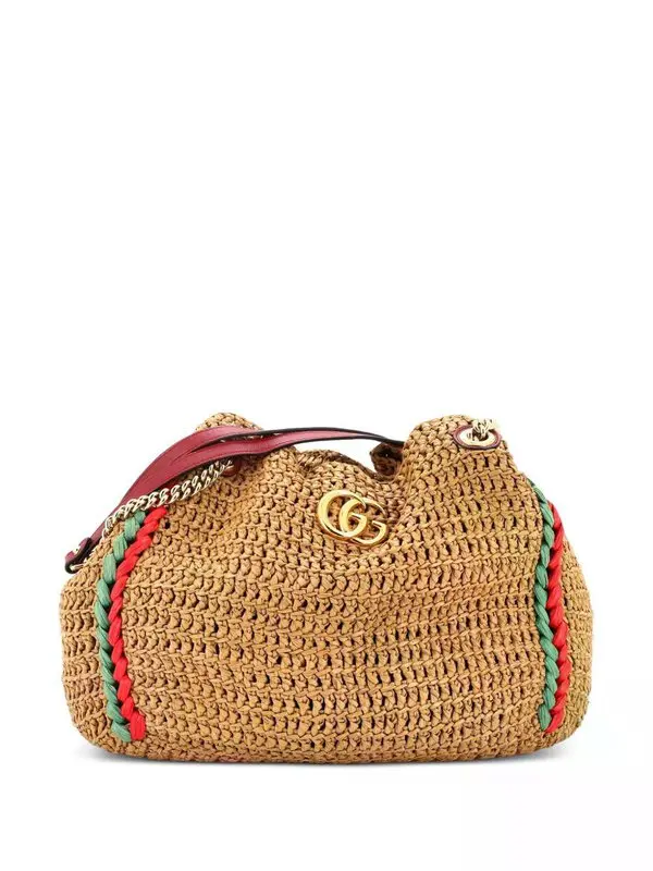 Gucci Gg Marmont Raffia Large Tote Bag - Brown