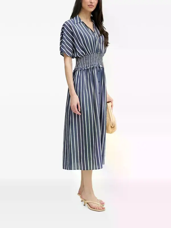 Joseph Ribkoff Vertical Stripe Smocked Waist Midi Dress - Blue
