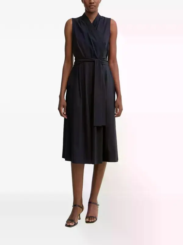 Joseph Ribkoff Sleeveless V-neck Belted Midi Dress - Blue
