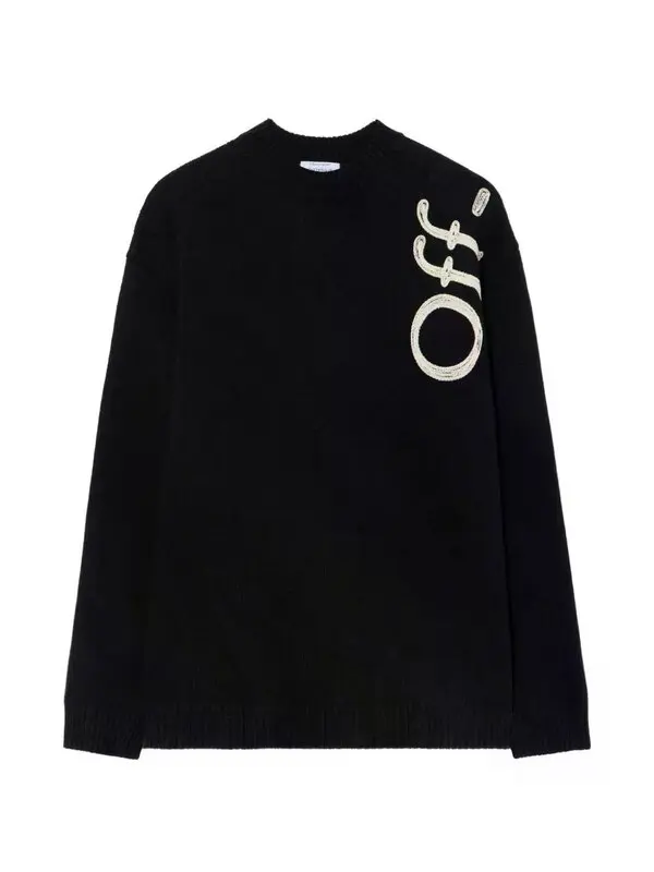 Off-White Vertical Bookish Embroidered Crew Neck Sweater